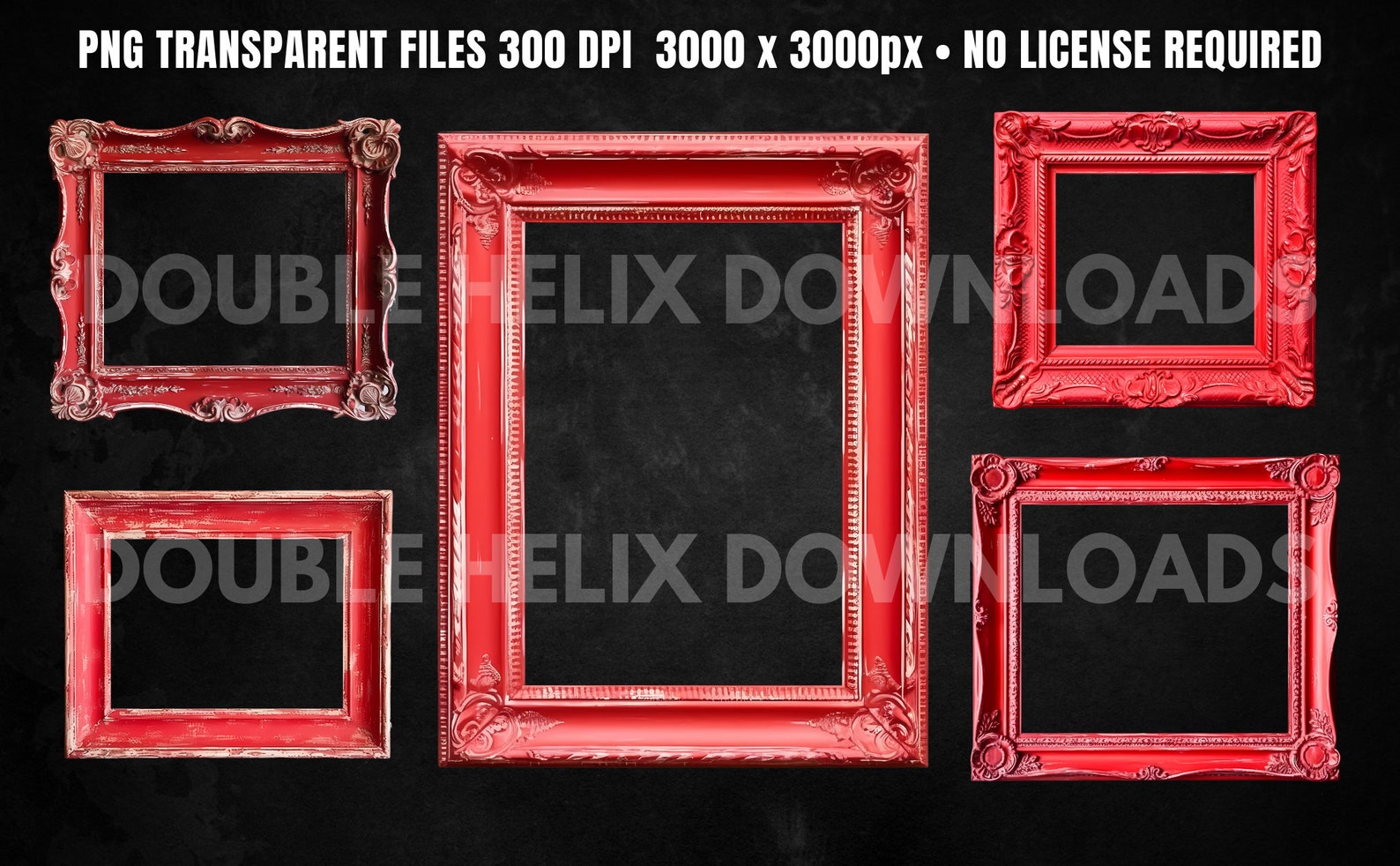 Vintage Red Frames Clipart, PNG Digital Image Download, Chalk Paint ...