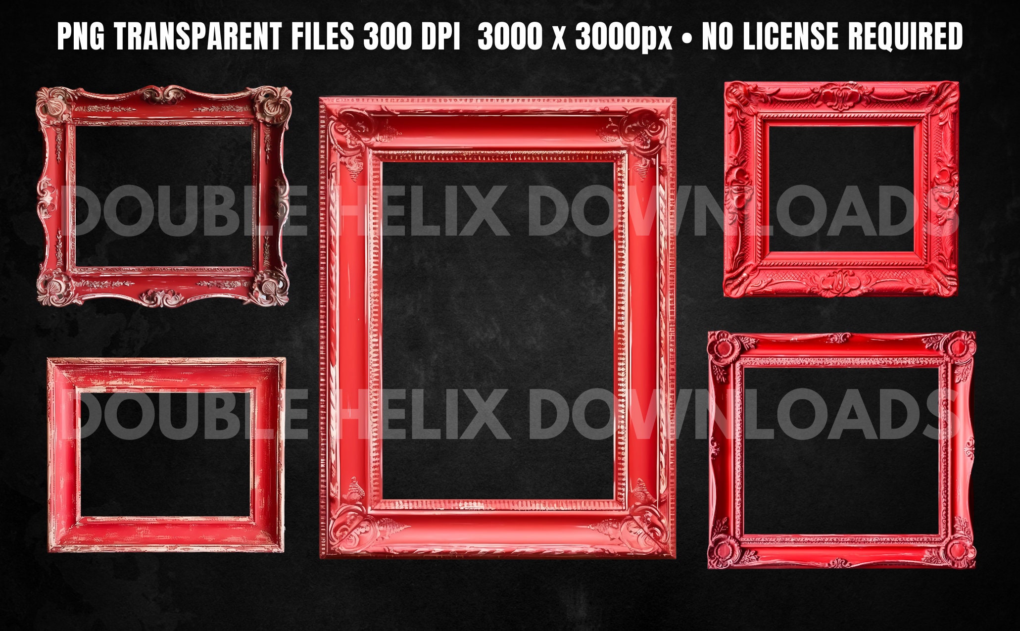 Vintage Red Frames Clipart, PNG Digital Image Downloads, Chalk Paint ...