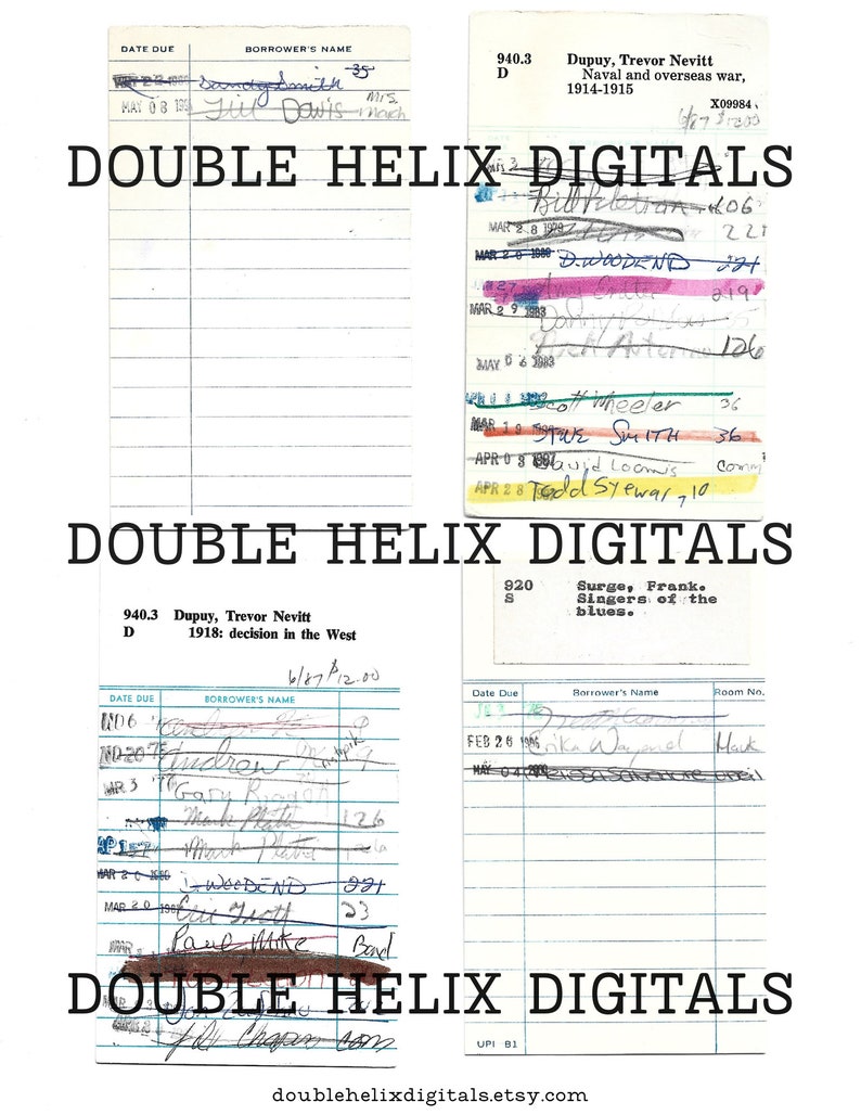 Vintage Library Cards Digital Download, Handwritten Printable Junk ...