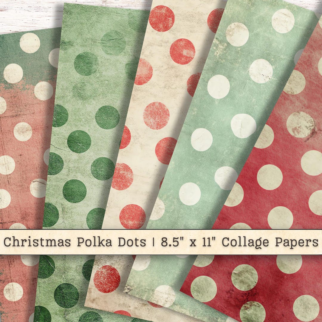Christmas Polka Dots Clipart Digital Paper, Red Green Grunge Distressed ...
