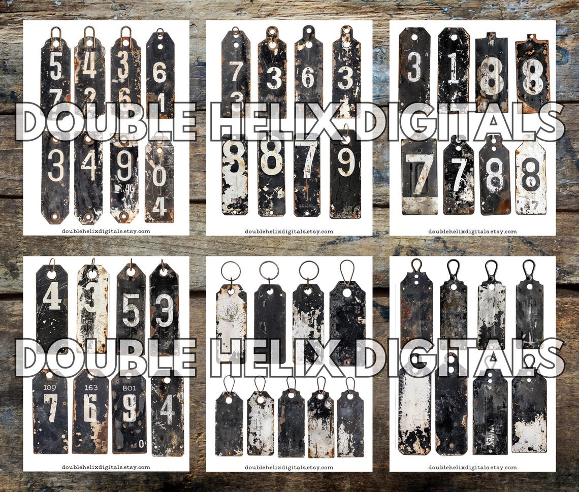 Grunge Industrial Number Tags, Black and White Printable Labels ...