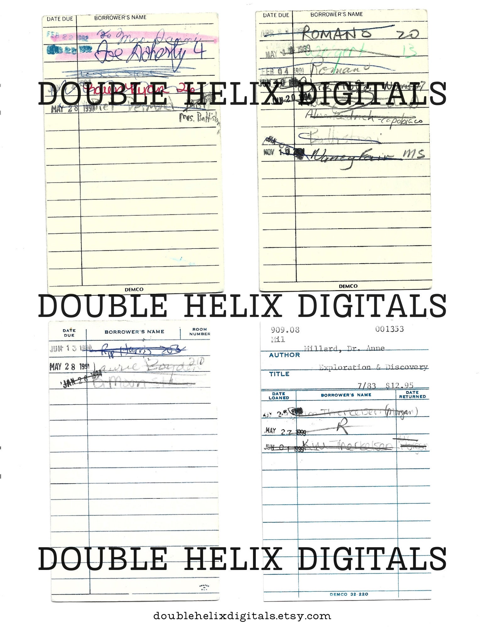 Vintage Library Cards Digital Download, Handwritten Printable Junk ...