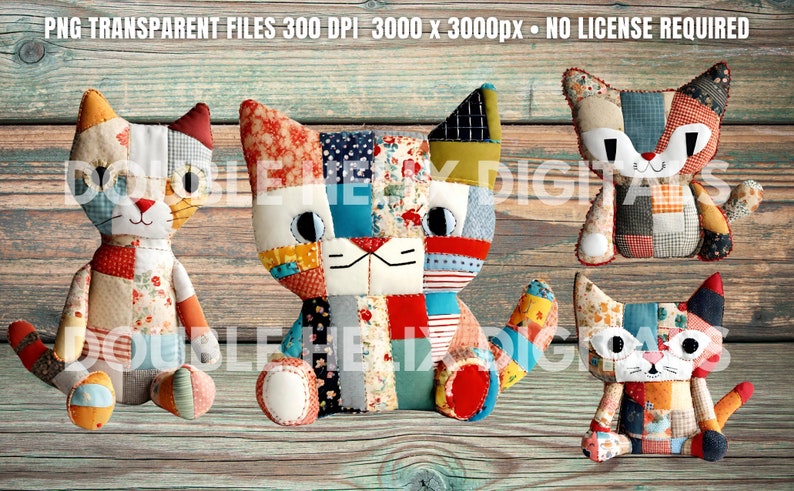 Patchwork Cats Clipart, PNG Digital Downloads, Shabby Chic Vintage ...