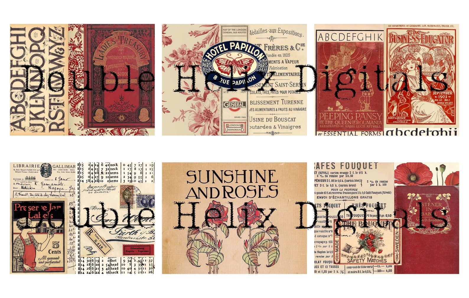 Vintage Paper Kit Rouge Red Digital Download, Printable Collage Sheets ...