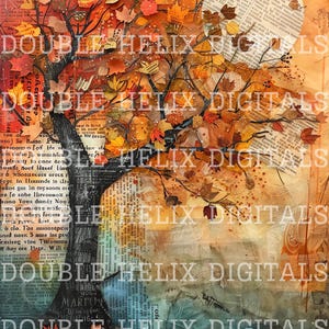 Mixed Media Autumn Trees Fall Clipart Digital Paper, Halloween JPG ...