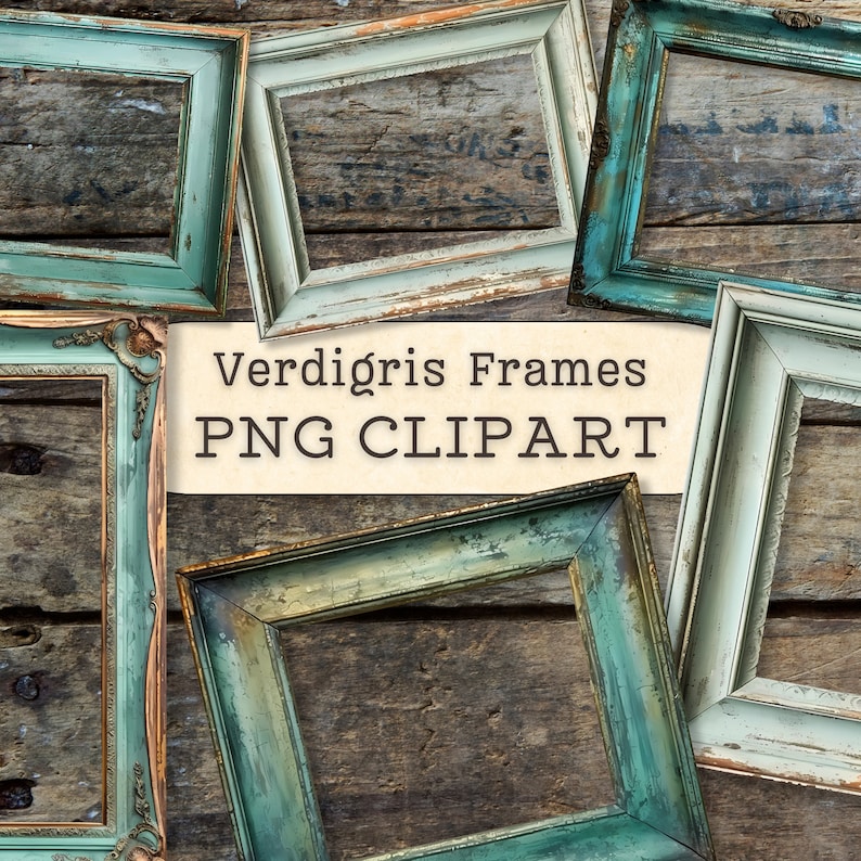 Verdigris Frames Clip Art, PNG Digital Image Downloads, Blue Green ...