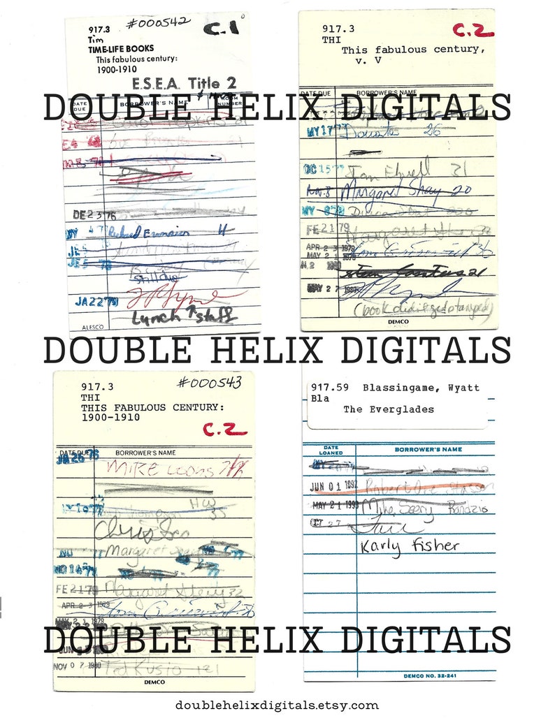 Vintage Library Cards Digital Download, Handwritten Printable Junk ...
