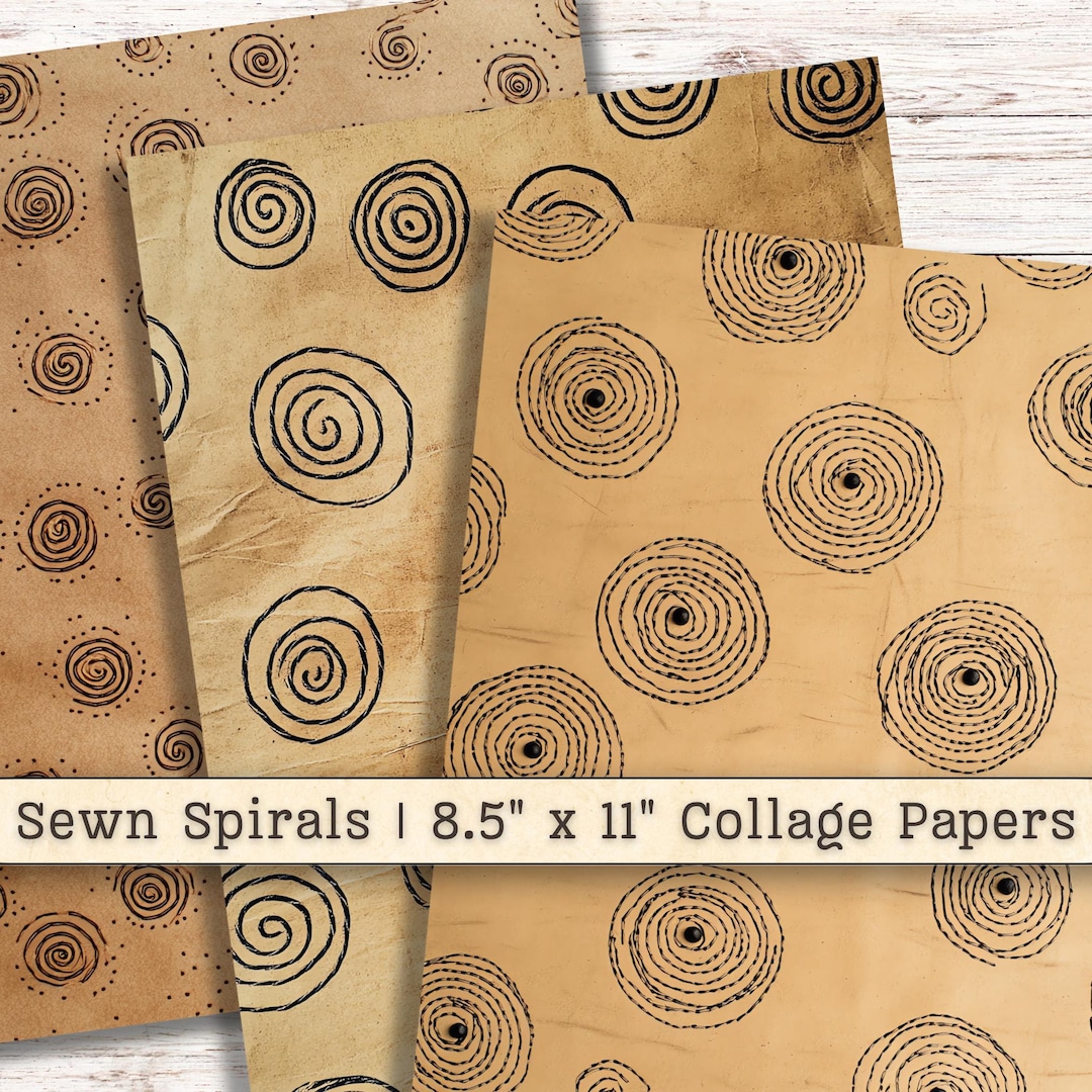 Sewn Spirals Ephemera Digital Paper, Threads Printable Collage ...