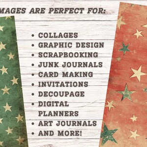 Christmas Stars Clipart Digital Paper, Red Green Grunge Distressed Aged ...