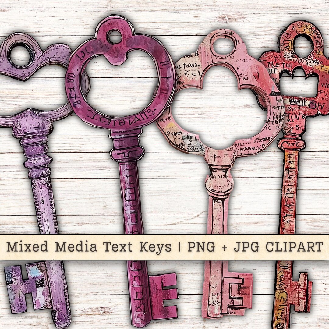Mixed Media Keys Clipart, Text Grunge Texture Distressed PNG + JPG ...