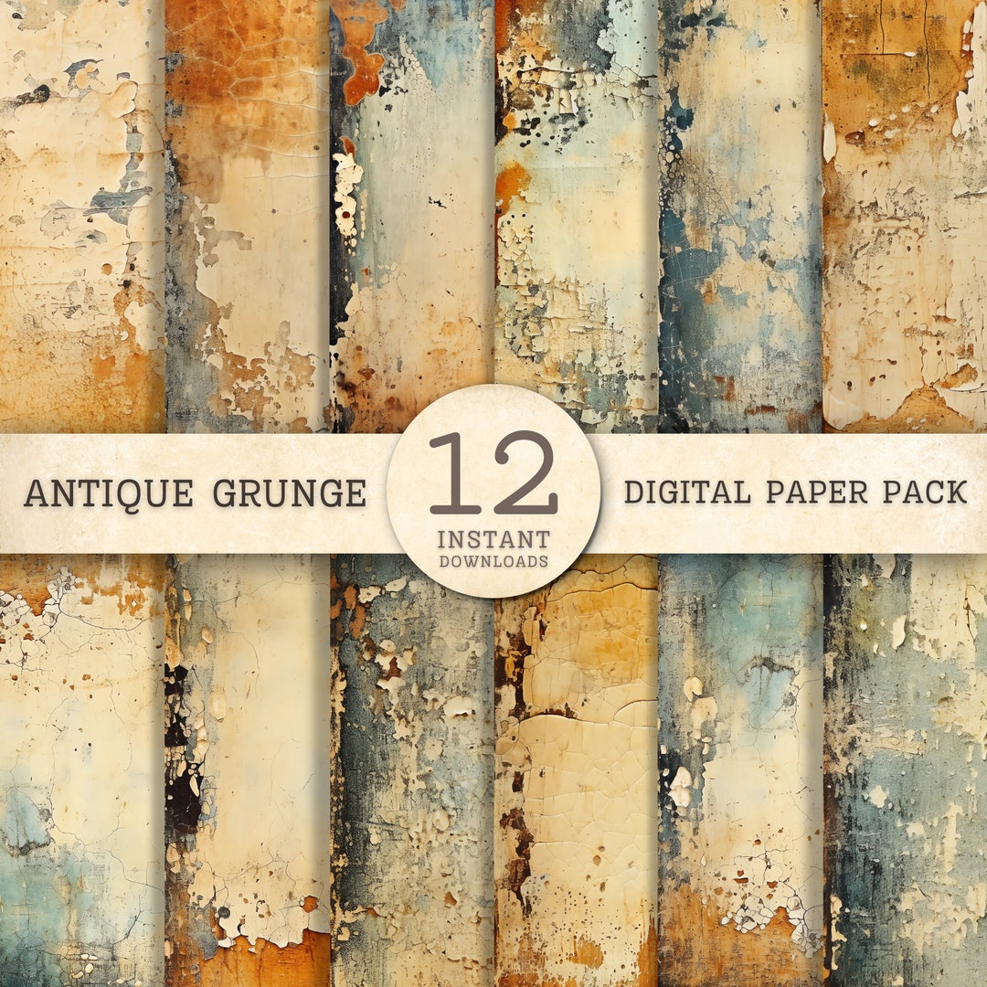 Shabby Grunge Digital Paper, Printable Collage Scrapbook Texture Pack ...