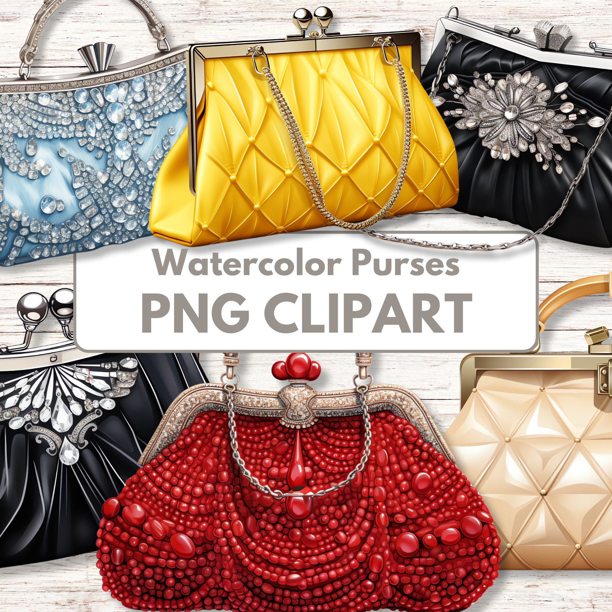 Watercolor Purses Clipart, Fashion Illustration, Luxury Evening Bags ...