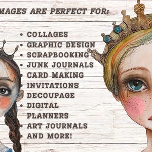 Mixed Media Princesses Clipart, Whimsical Cute, Grunge Textured ...