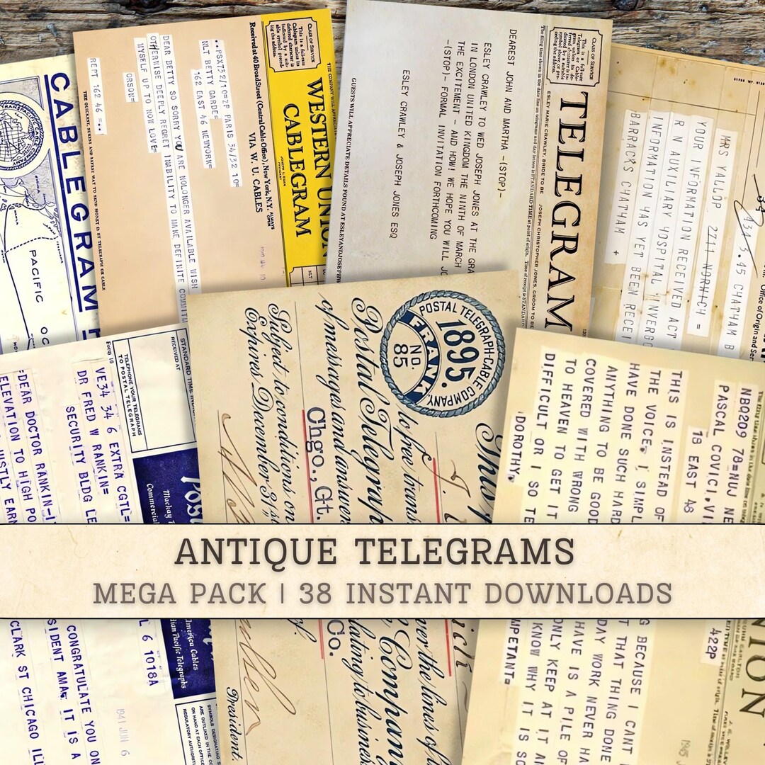 Antique Telegrams Ephemera Digital Paper, Handwriting Printable Vintage ...