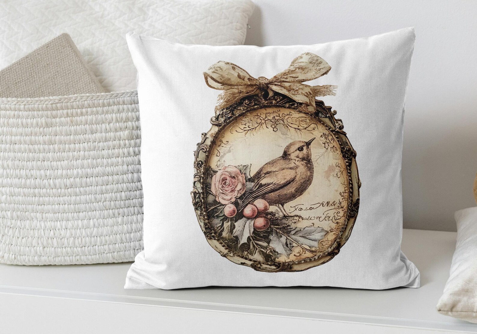 Christmas Bird Ornaments Clip Art, Vintage Shabby Chic Collage ...