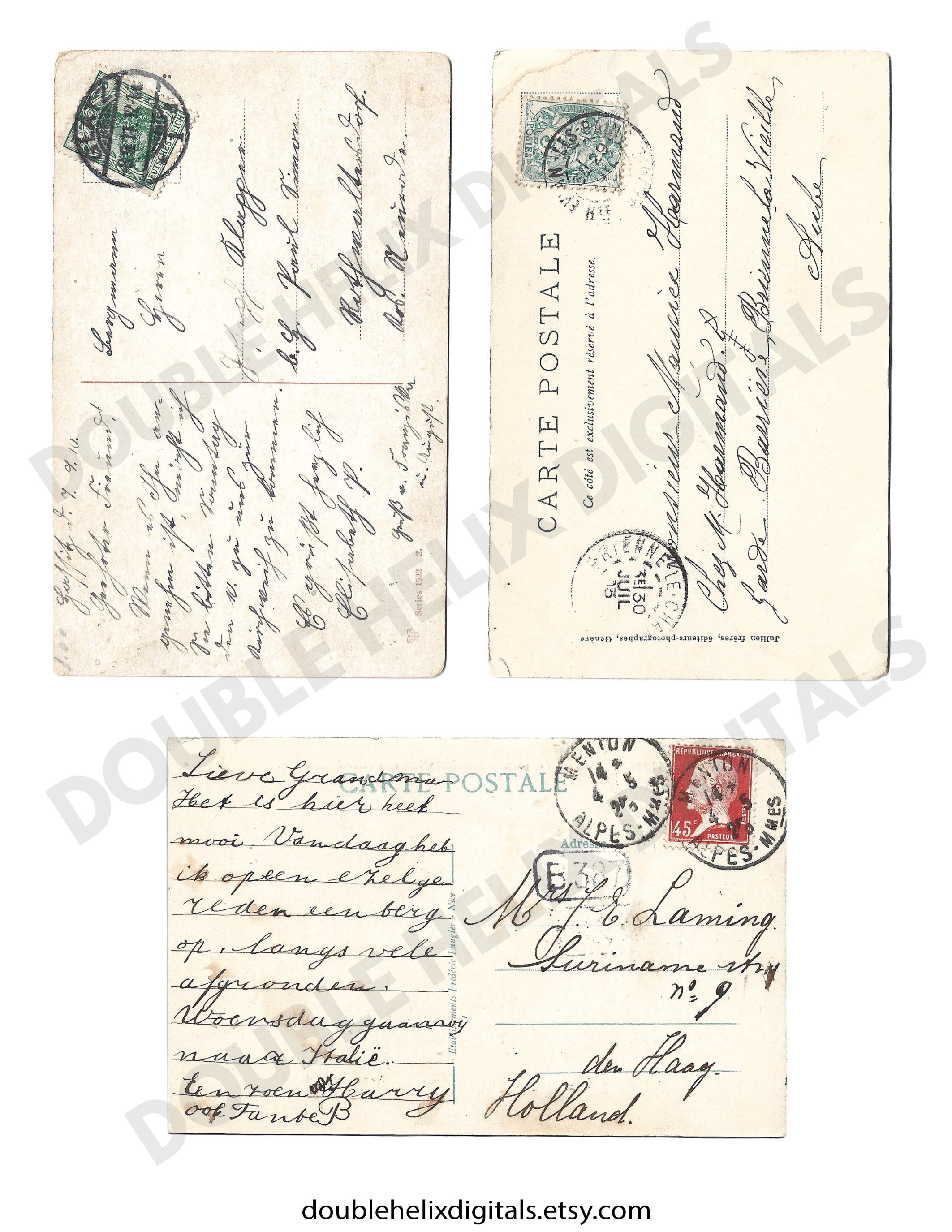 Antique Handwritten Postcards Digital Paper, Printable Vintage Junk ...