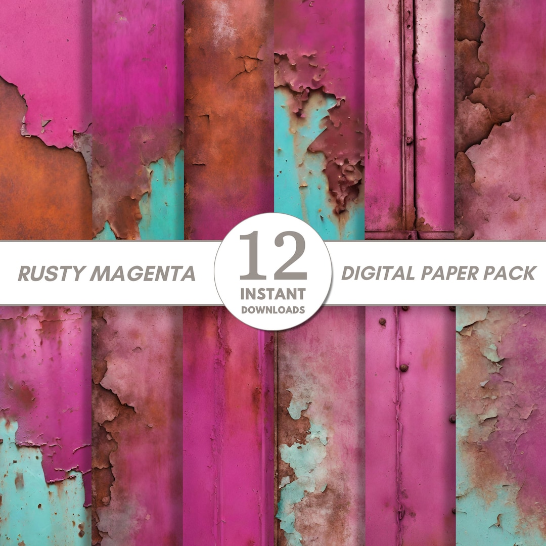 Rusty Digital Paper, Magenta Pink Metal Texture Paper Pack, Grunge ...