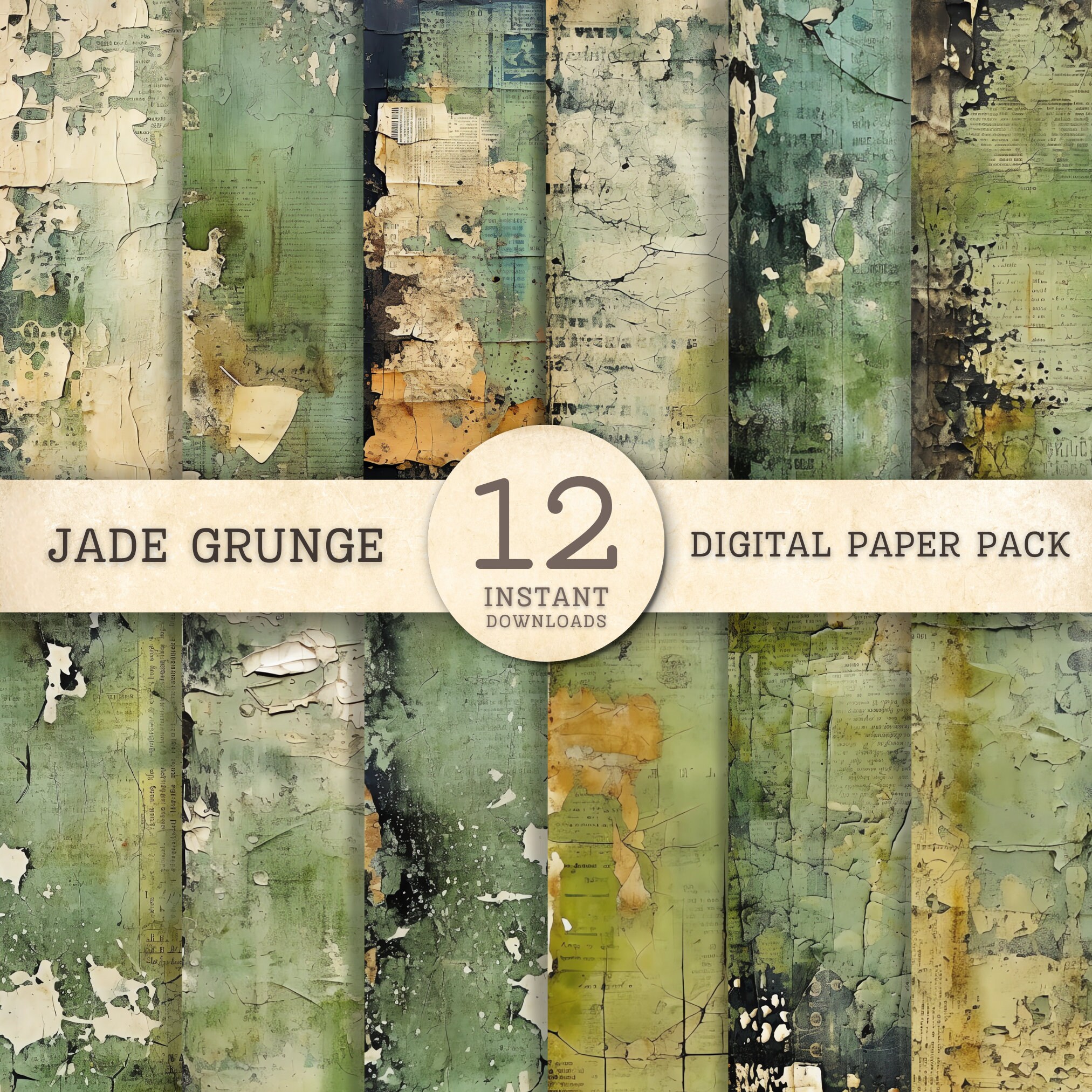 Shabby Grunge Digital Paper, Printable Collage Scrapbook Texture Pack ...