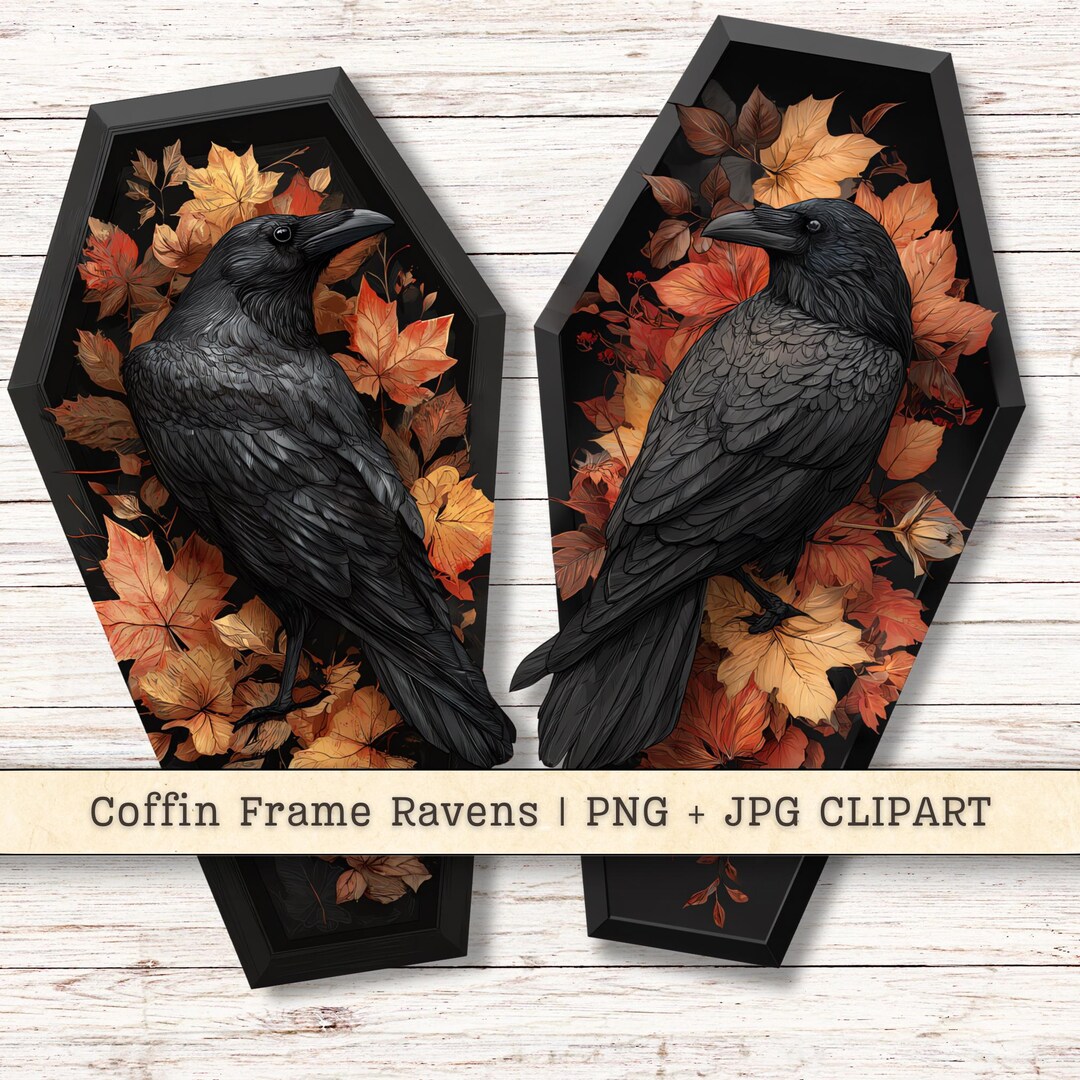 Coffin Frame Ravens Clipart, Halloween Autumn Leaves Frames Instant ...