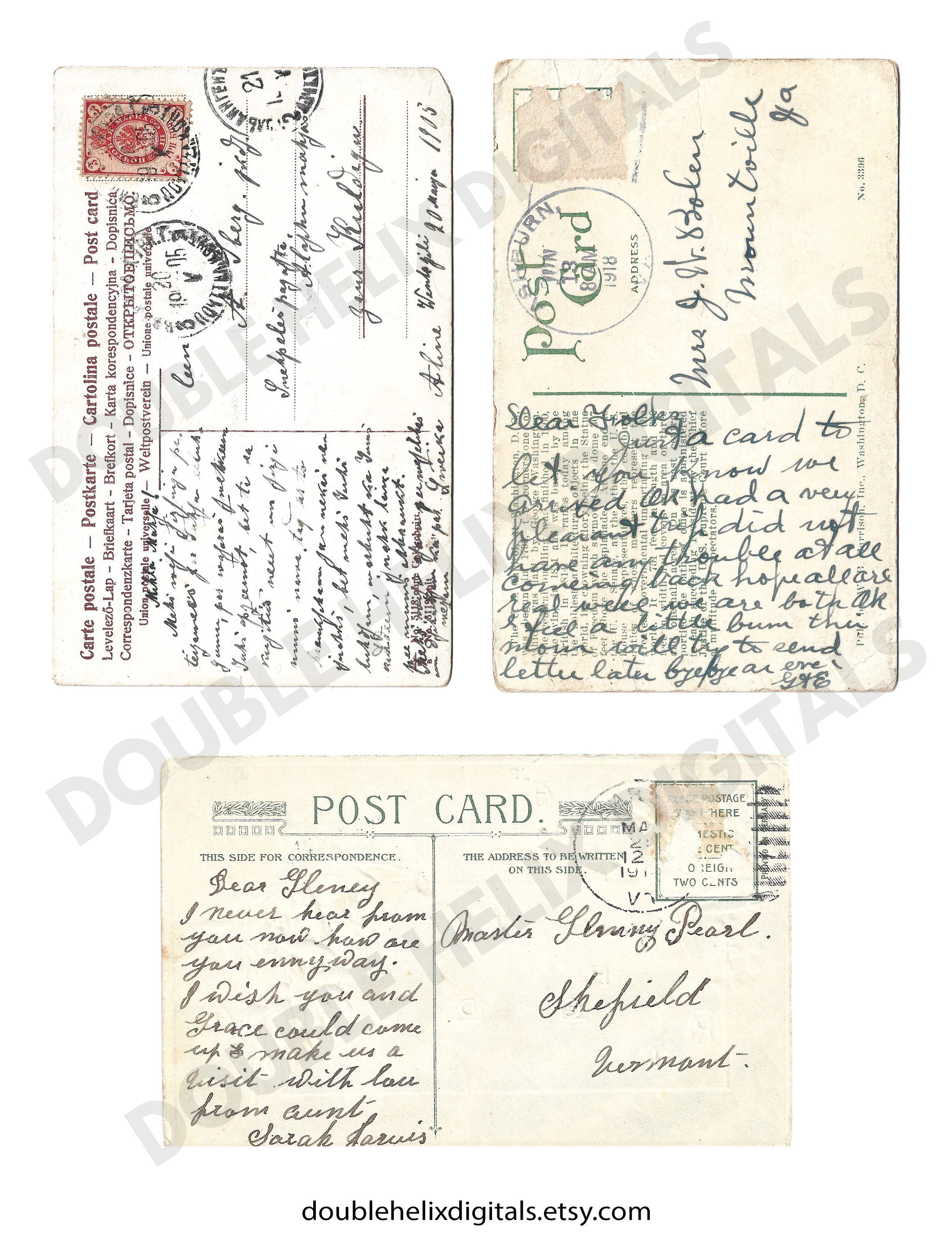 Antique Handwritten Postcards Digital Paper, Printable Vintage Junk ...