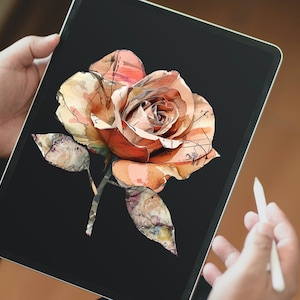 Mixed Media Roses Clipart, Grunge Texture Distressed PNG + JPG Instant ...