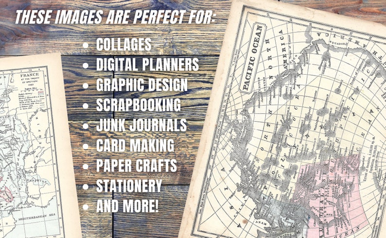 2 Antique Maps Scans, Digital Paper, Printable Vintage Junk Journal ...