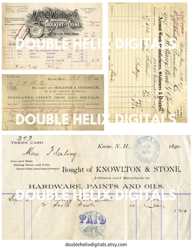Antique Handwritten Receipts Digital Paper, Printable Vintage Junk ...