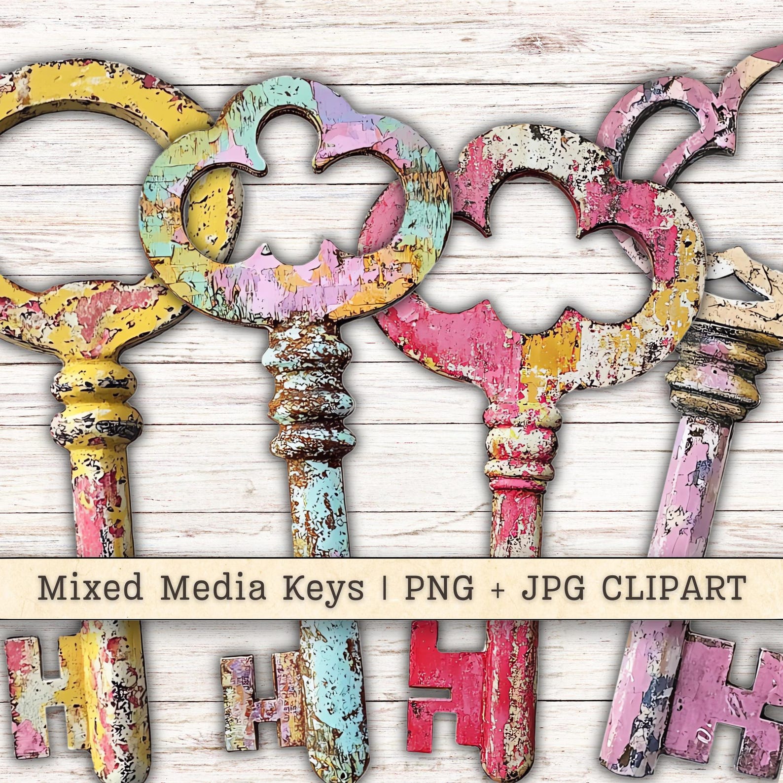 Mixed Media Keys Clipart, Grunge Paint Texture Distressed PNG + JPG ...