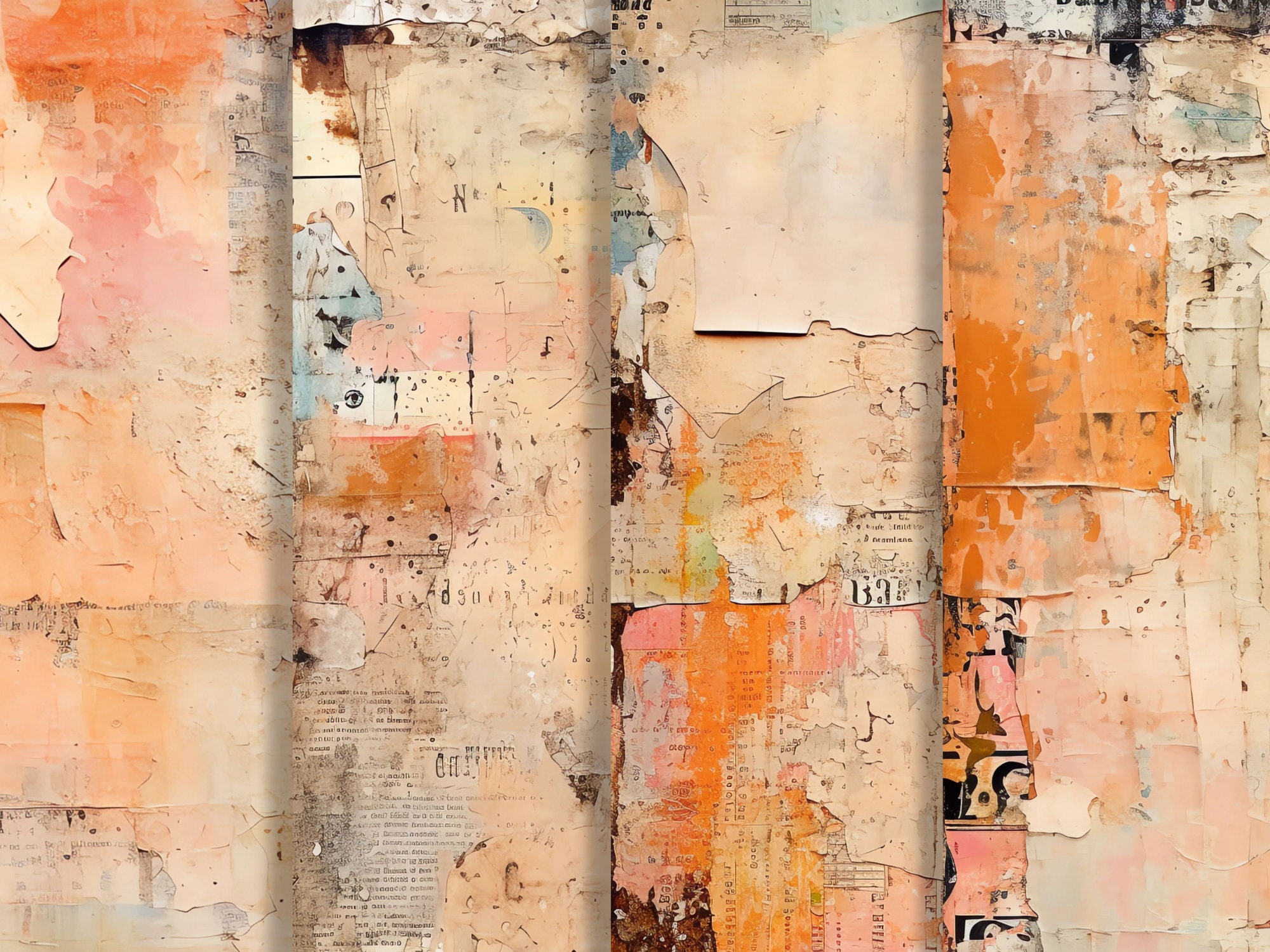 Shabby Grunge Digital Paper, Printable Collage Scrapbook Texture Paper ...