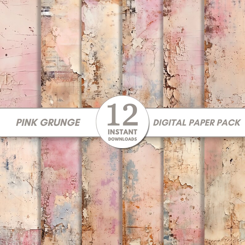 Shabby Grunge Digital Paper, Printable Collage Scrapbook Texture Paper ...