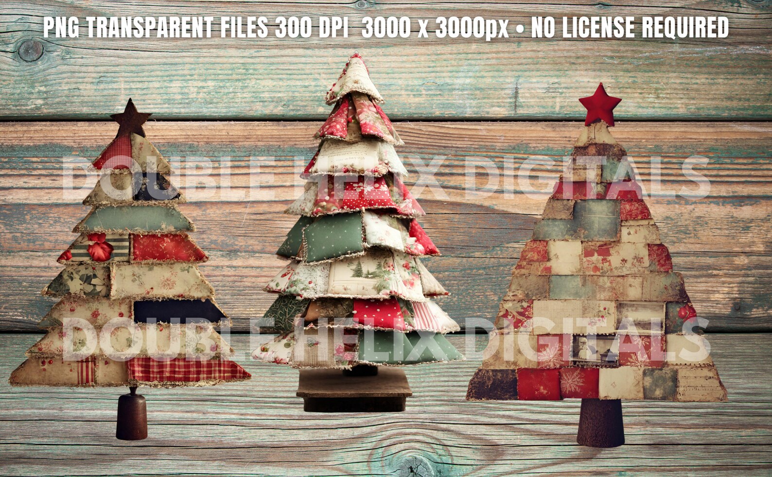 Christmas Clipart, Patchwork Trees, PNG Digital Downloads, Shabby Chic Collage, Scrapbooking ...