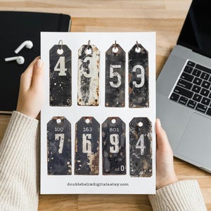 Grunge Industrial Number Tags, Black and White Printable Labels ...
