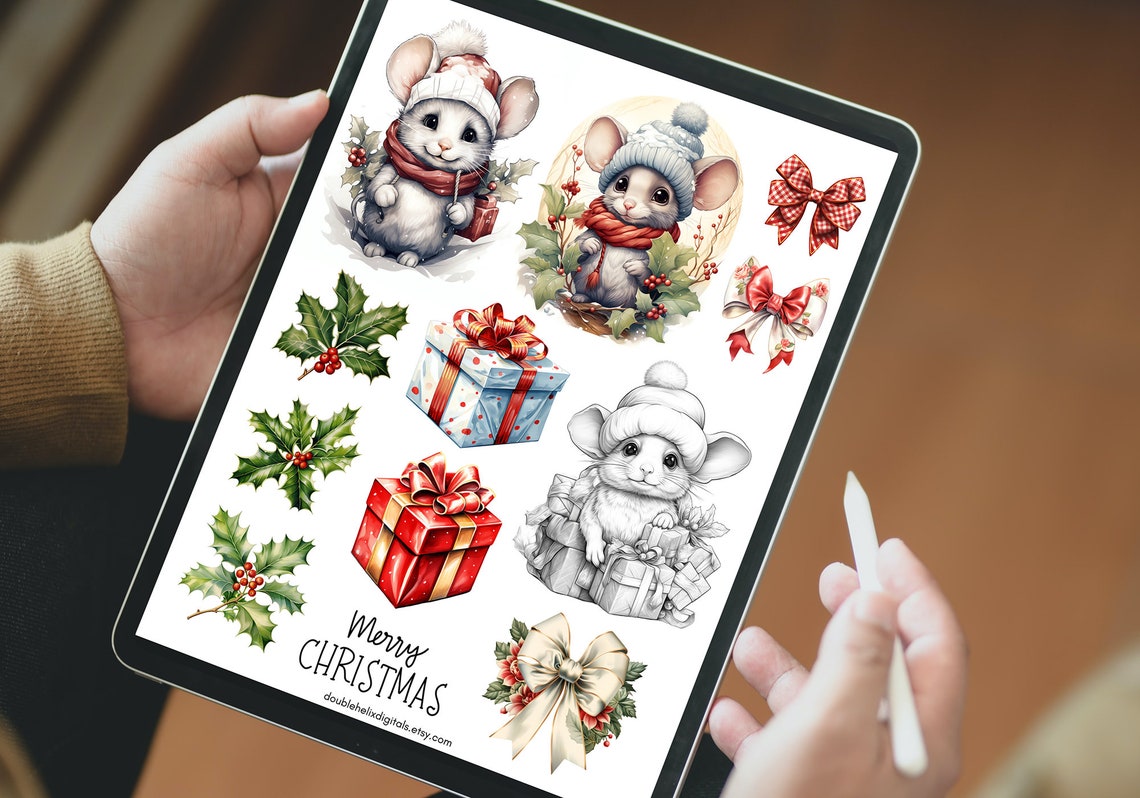 Christmas Junk Journal Clipart, Mice Digital Collage Sheet, Printable ...