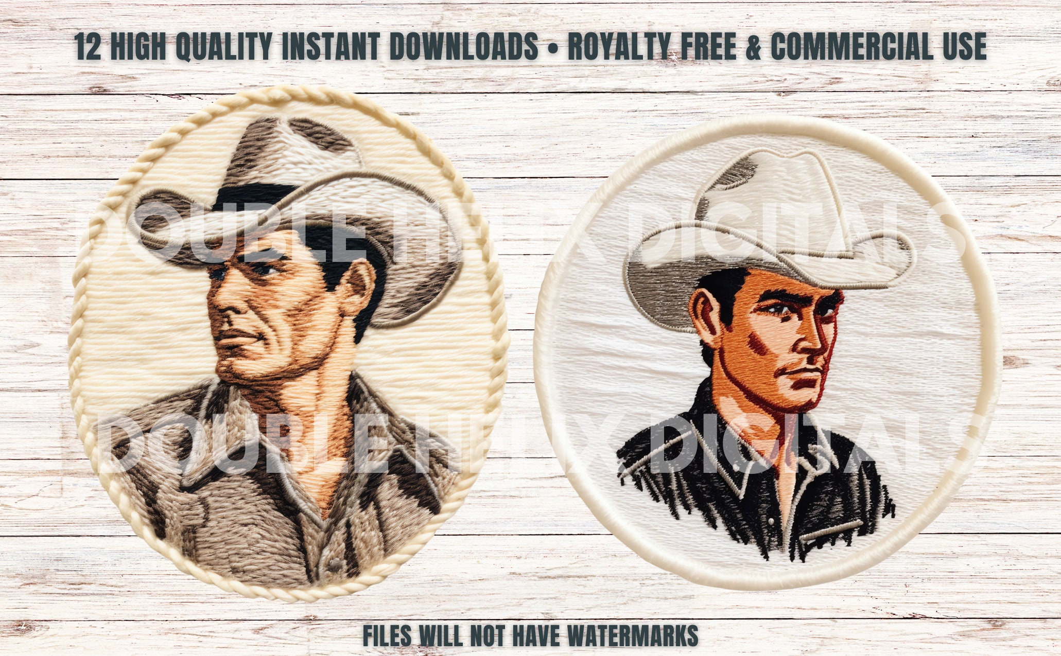 Cowboy Men Clipart, Embroidery Style Patches, Masculine, Vintage PNG ...
