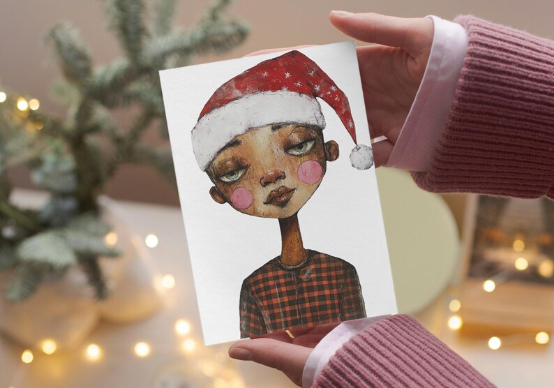 Mixed Media Christmas Boys Clipart, Set 3 Santa Hats, Grunge Texture ...