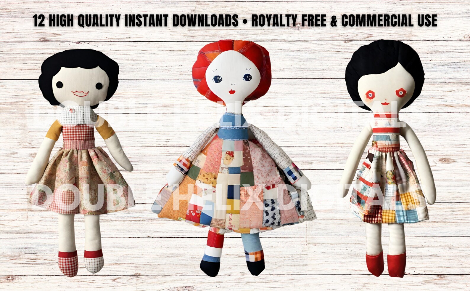 Patchwork Dollies Clipart, PNG Digital Downloads, Shabby Chic Vintage ...