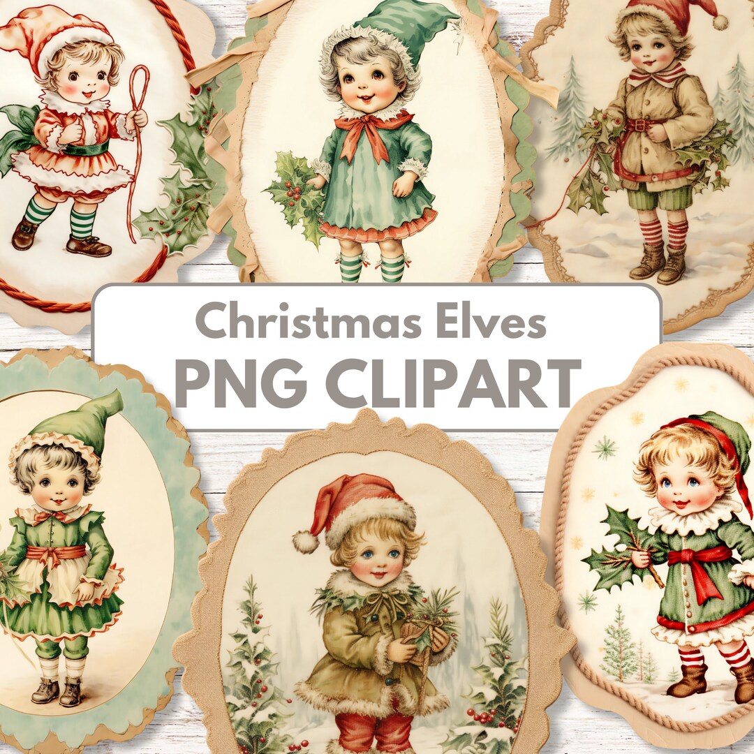 Christmas Clipart Elves Digital Patches Antique - Etsy