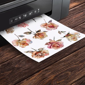 Mixed Media Roses Clipart, Grunge Texture Distressed PNG + JPG Instant ...