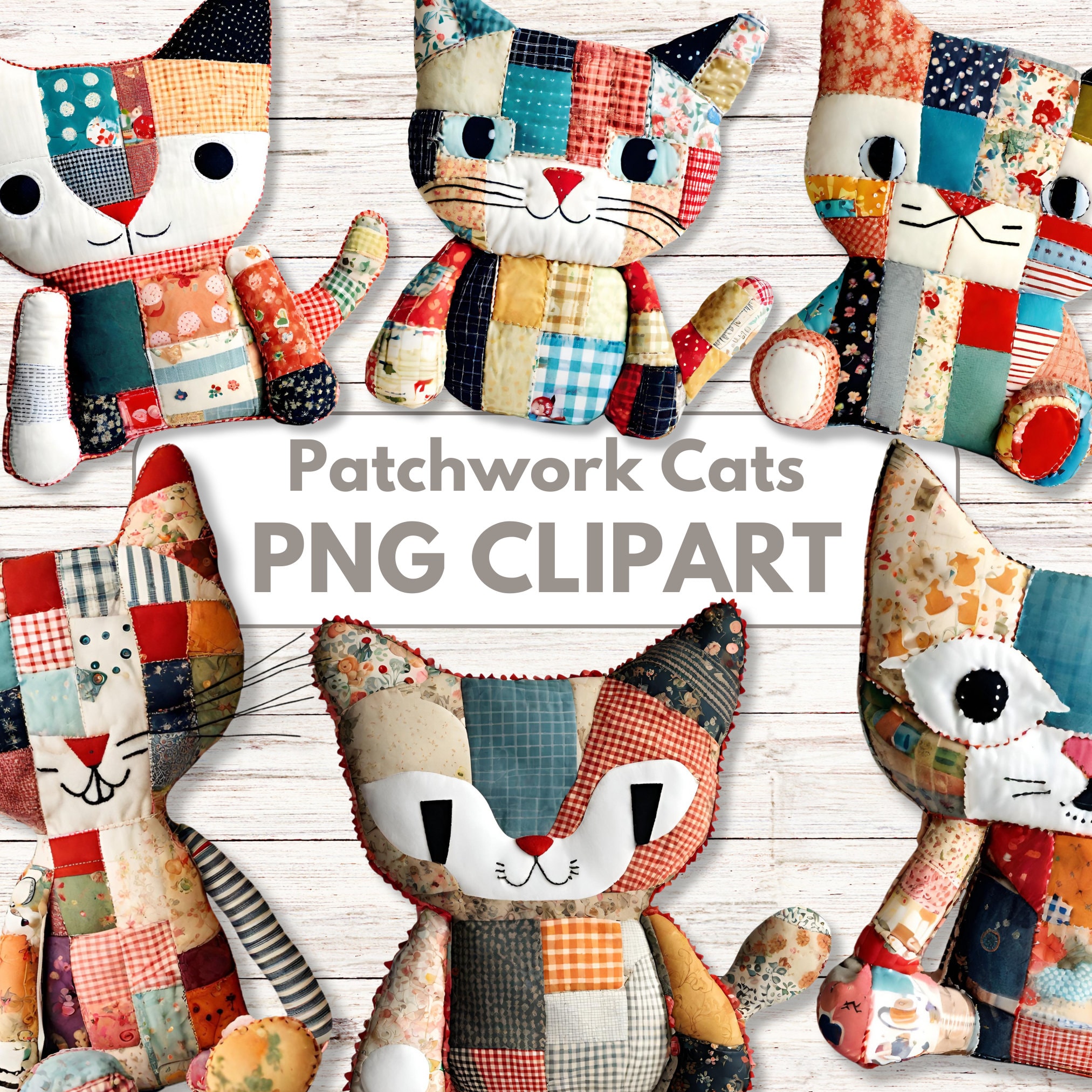 Patchwork Cats Clipart PNG Digital Downloads Shabby Chic - Etsy