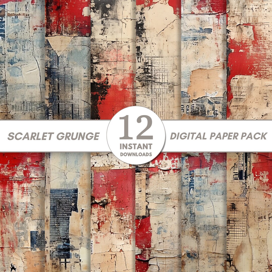 Shabby Grunge Digital Paper, Printable Collage Scrapbook Texture Paper ...
