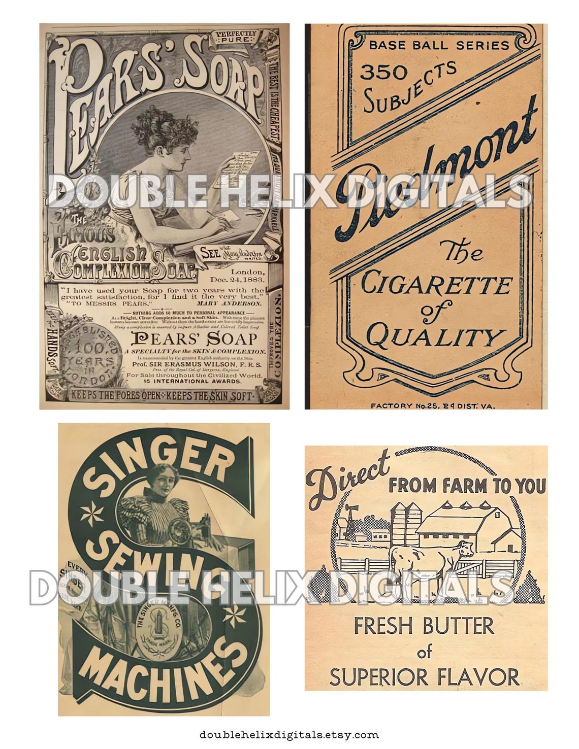 Antique Advertisements Ephemera Digital Paper, Handwriting Printable ...