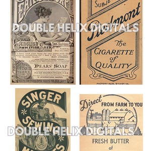 Antique Advertisements Ephemera Digital Paper, Handwriting Printable ...