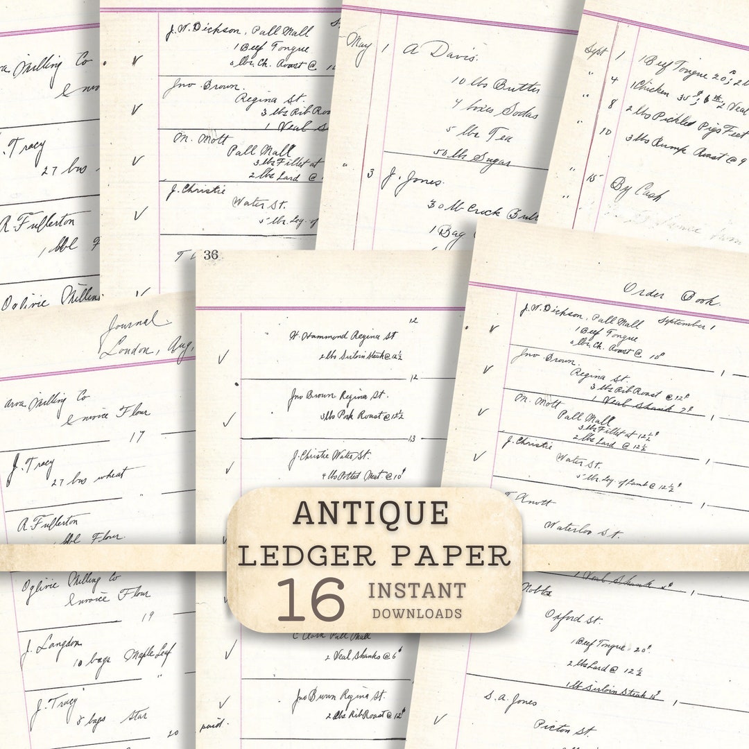 Antique Ledger Digital Paper, Printable Vintage Junk Journal Pages ...