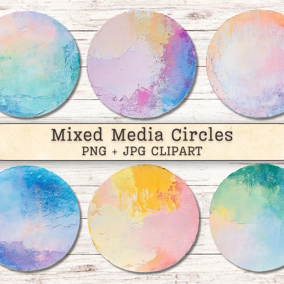 Mixed Media Circles Clipart, Round Shapes Grunge Painted Textured ...