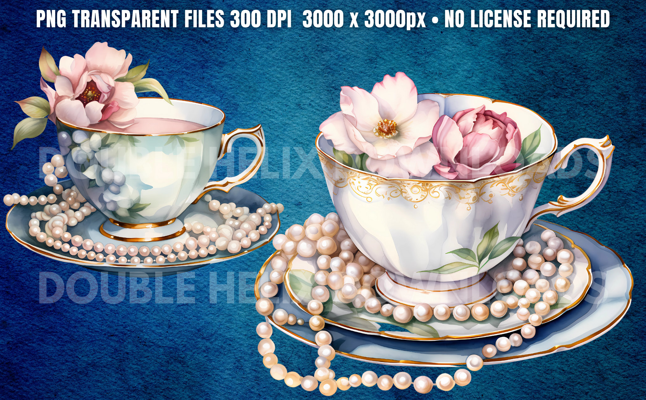 Watercolor Teacups and Pearls Clipart, Vintage, Shabby Chic Teacup ...
