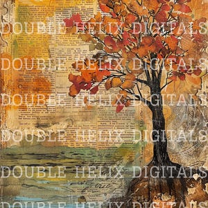 Mixed Media Autumn Trees Fall Clipart Digital Paper, Halloween JPG ...