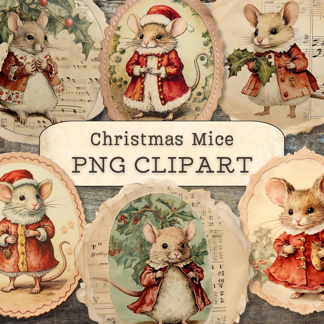 Christmas Clipart, Mice Digital Patches, Antique Animals, Mouse PNG ...