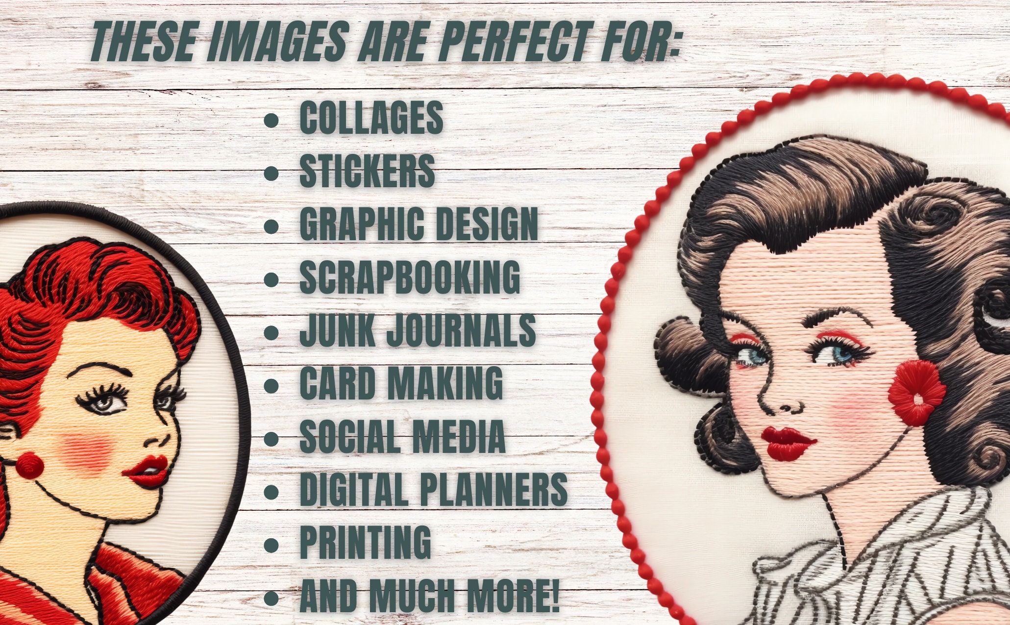 Rockabilly Women Clipart, Embroidery Style Patches, 1950s, Cute, PNG ...