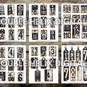 Grunge Industrial Number Tags, Black and White Printable Labels ...