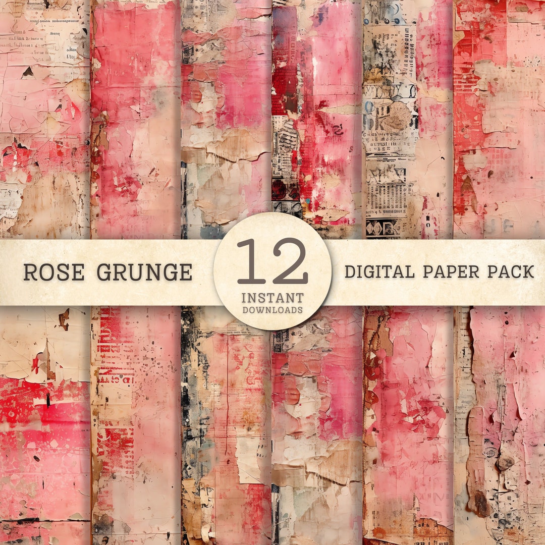 Shabby Grunge Digital Paper, Printable Collage Scrapbook Texture Pack ...